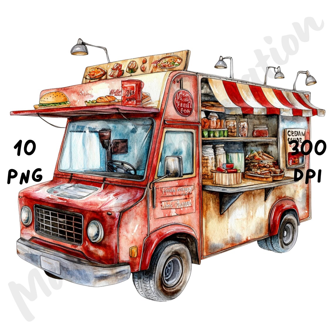 10 PNG Quirky Food Truck Clipart, Whimsical Shop Scene, Watercolor ...