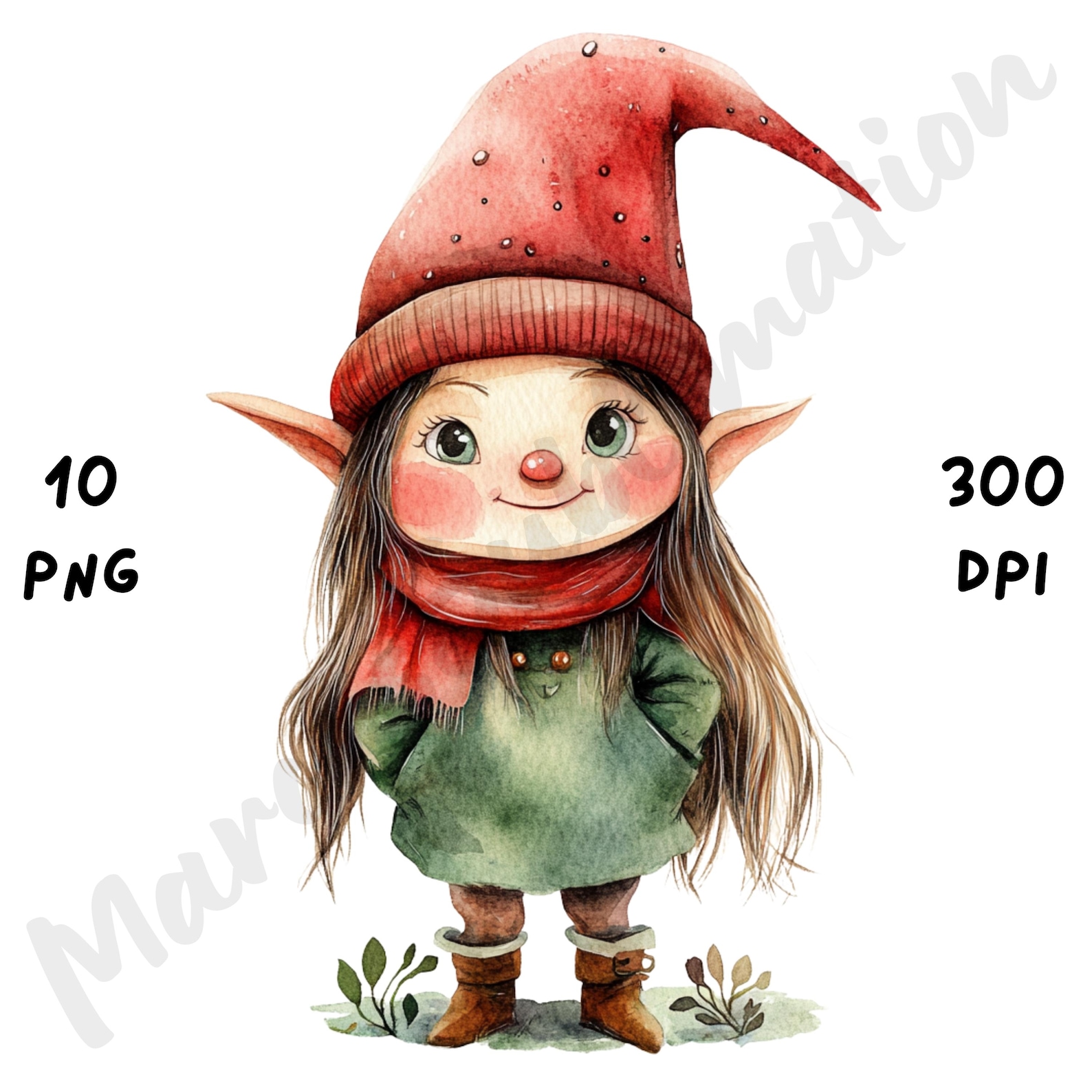 10 PNG Quirky Garden Gnome Girl Clip Art, Watercolor Cartoon Gnome ...
