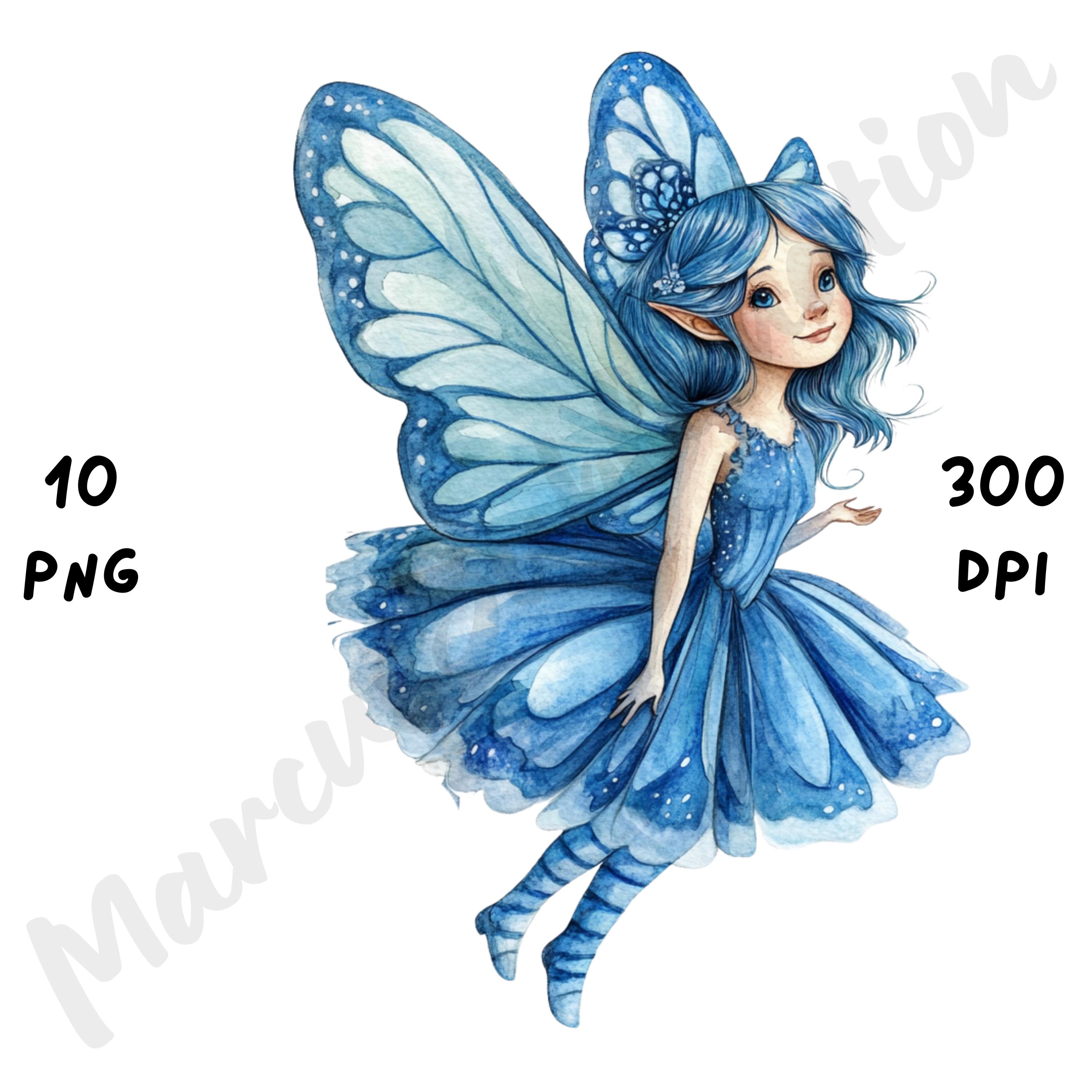 10 PNG Quirky Blue Fairy Clip Art, Watercolor Fantasy Girl, Whimsical ...