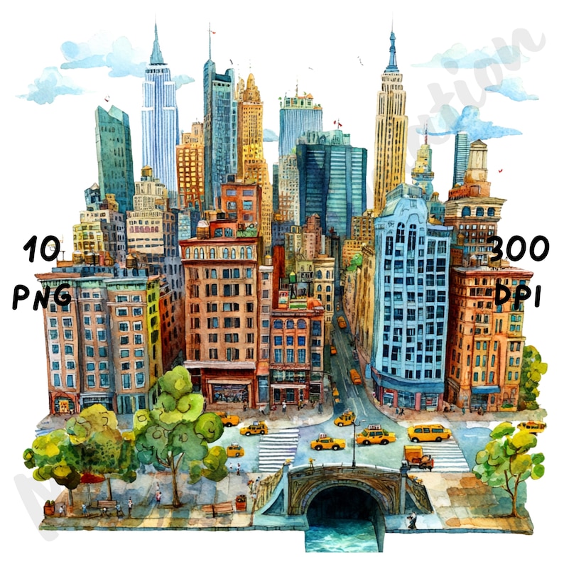 10 PNG Quirky New York City Scene Clipart, Watercolor New York ...