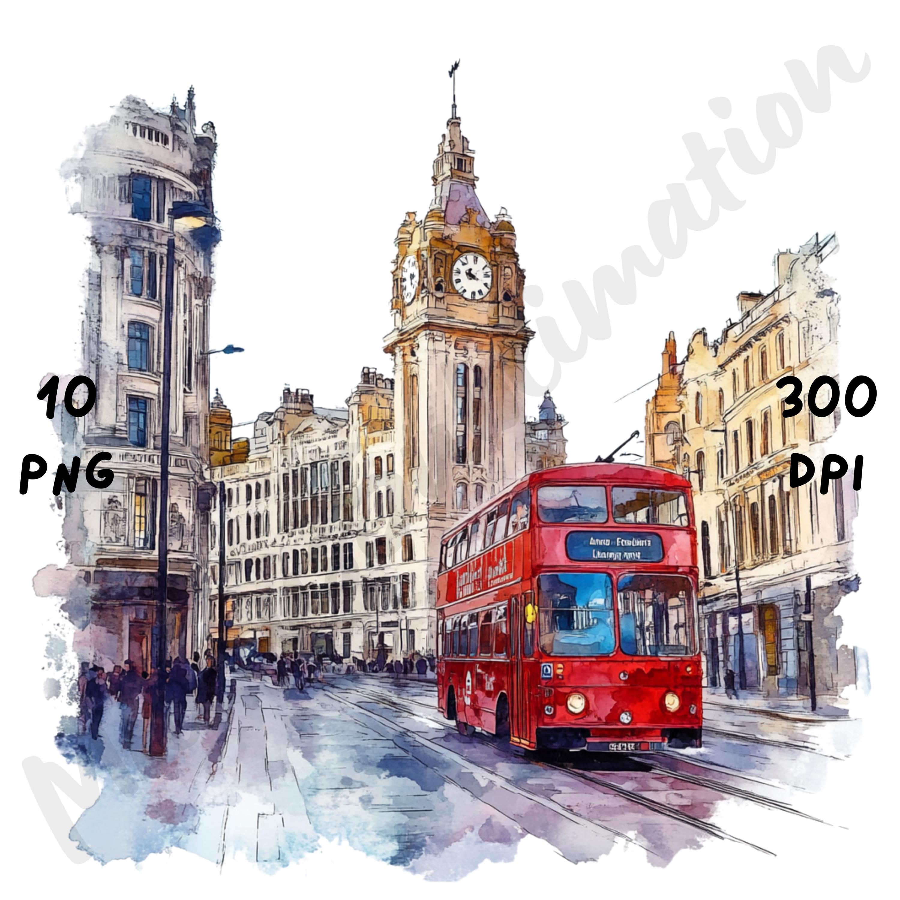 10 PNG Quirky Liverpool Scene Clipart, Watercolor British View ...