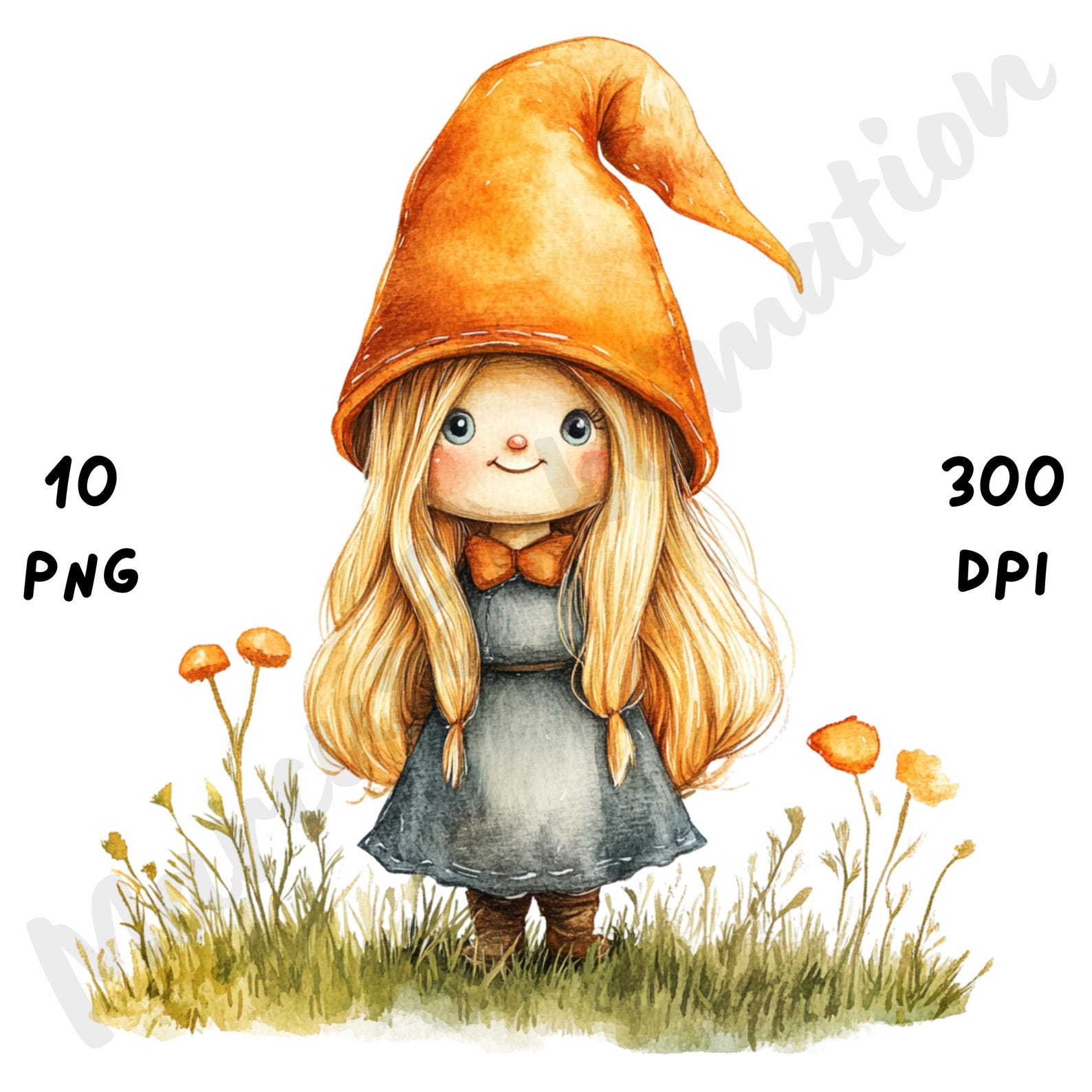 10 PNG Quirky Garden Gnome Girl Clip Art, Watercolor Cartoon Gnome ...