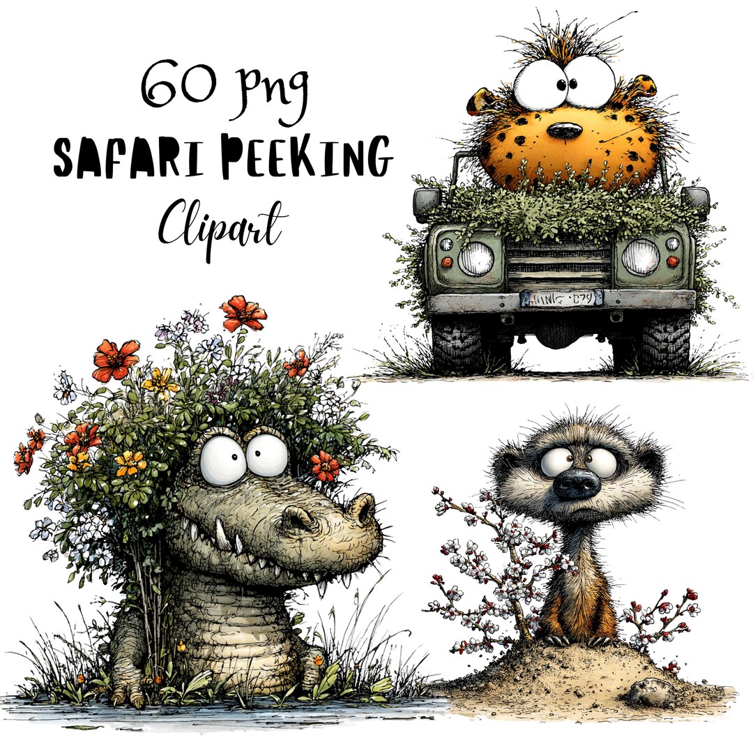 Peeking Safari Animals Clipart Bundle, Funny Spring Animal Character ...