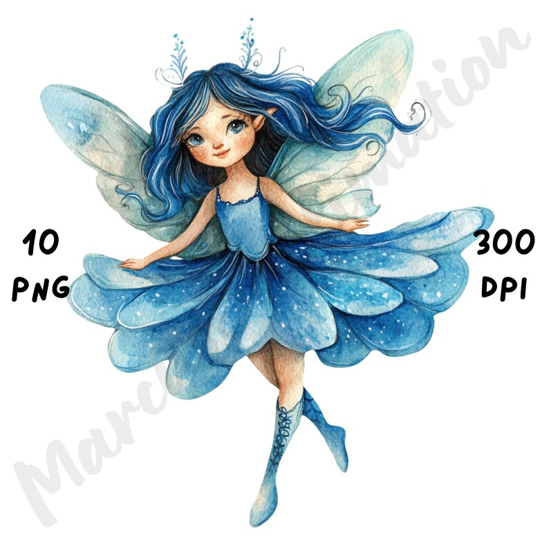 10 PNG Quirky Blue Fairy Clip Art, Watercolor Fantasy Girl, Whimsical ...