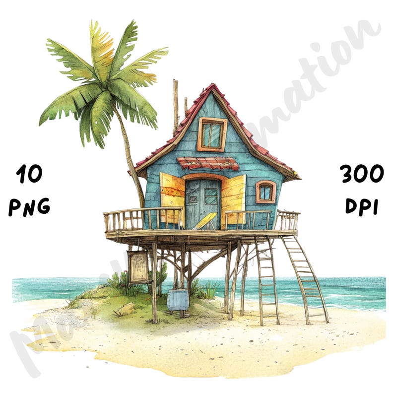 10 PNG Quirky Beach House Clipart, Whimsical Cute Home, Watercolor ...