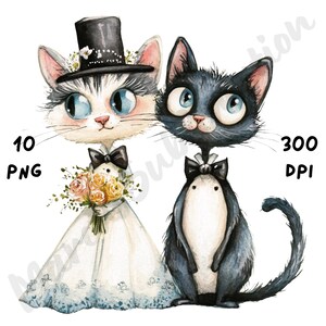 10 PNG Quirky Wedding Cat Couple Clipart, Whimsical Cartoon Cat Lover ...