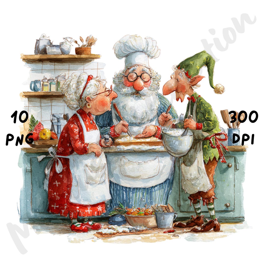 10 PNG Quirky Santa, Mrs Claus & Elf Clipart, Whimsical Funny Christmas ...
