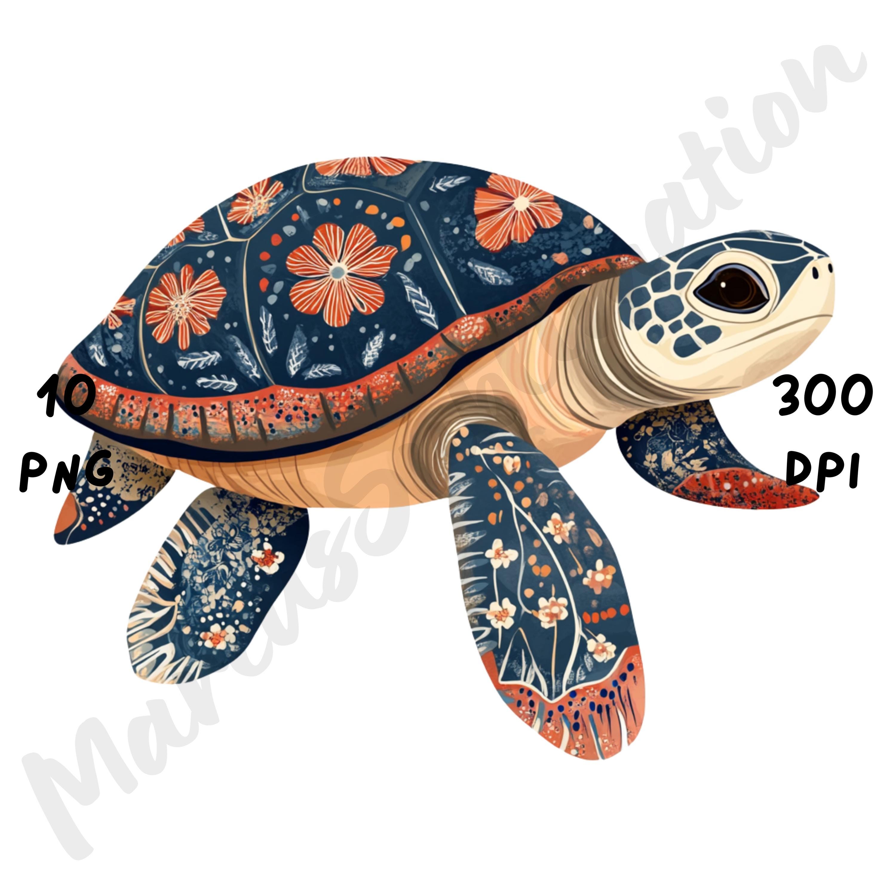 10 PNG Folk Art Sea Turtle Clipart – Watercolor Scandinavian Summer ...