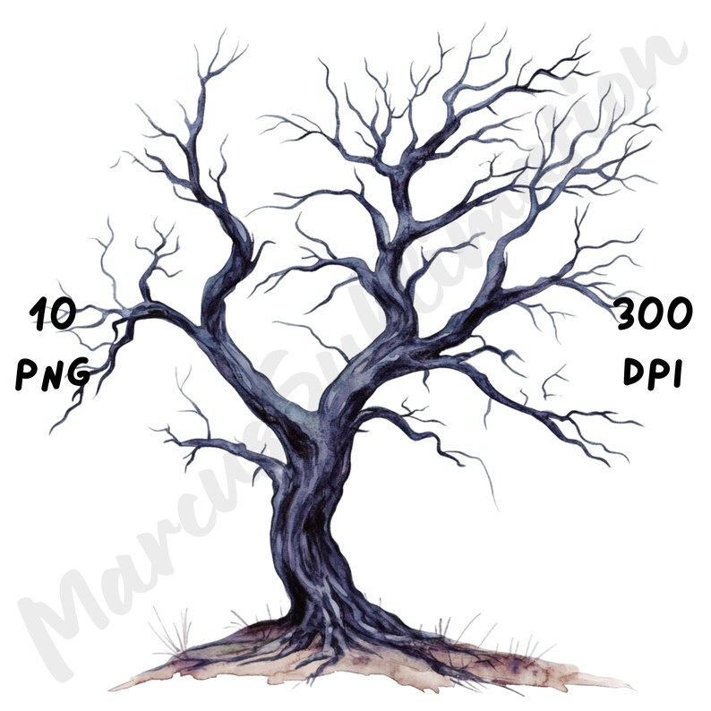 10 PNG Quirky Halloween Bare Tree Clipart, Watercolor Cartoon Tree ...