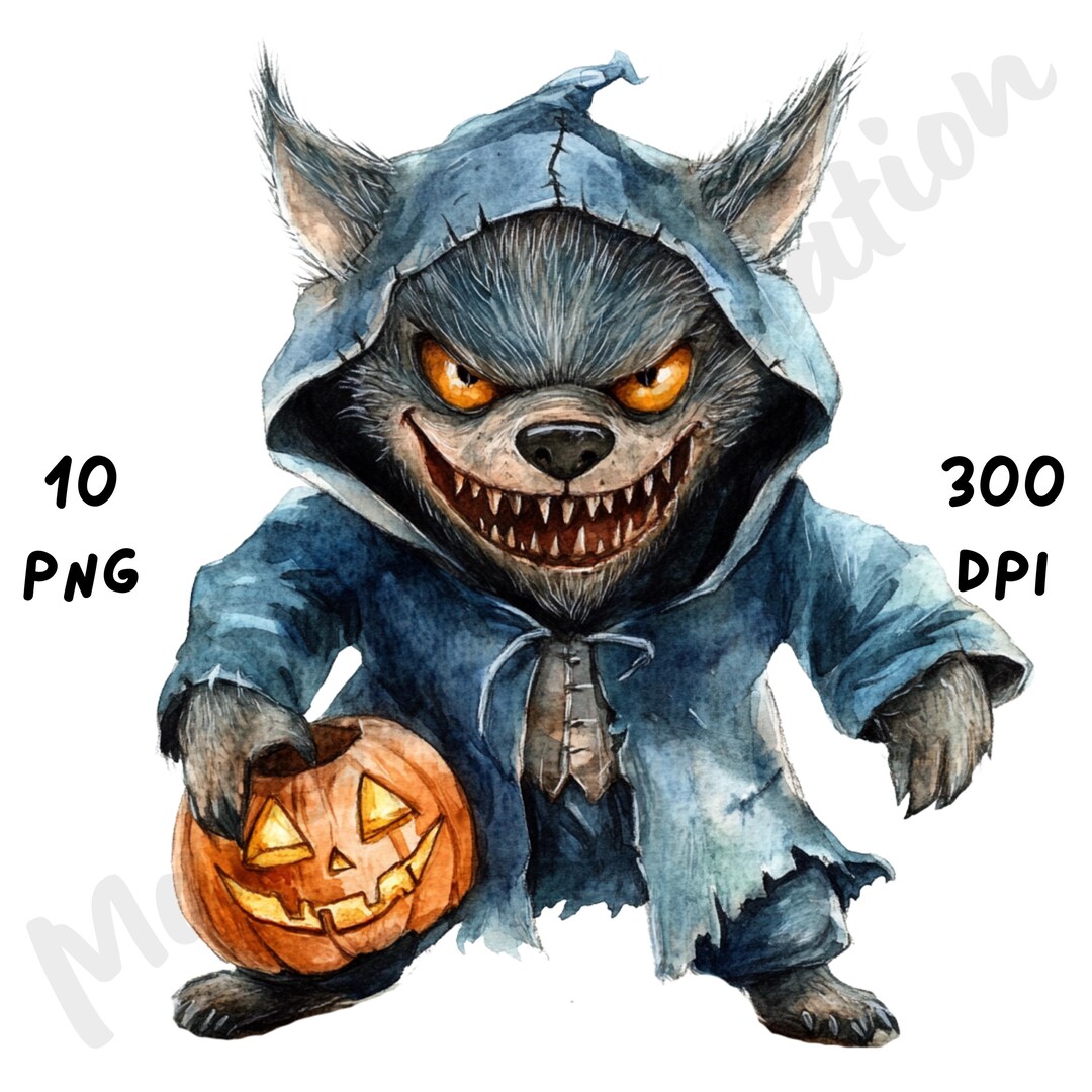10 PNG Quirky Werewolf Clipart, Funny Whimsical Halloween Sublimation ...