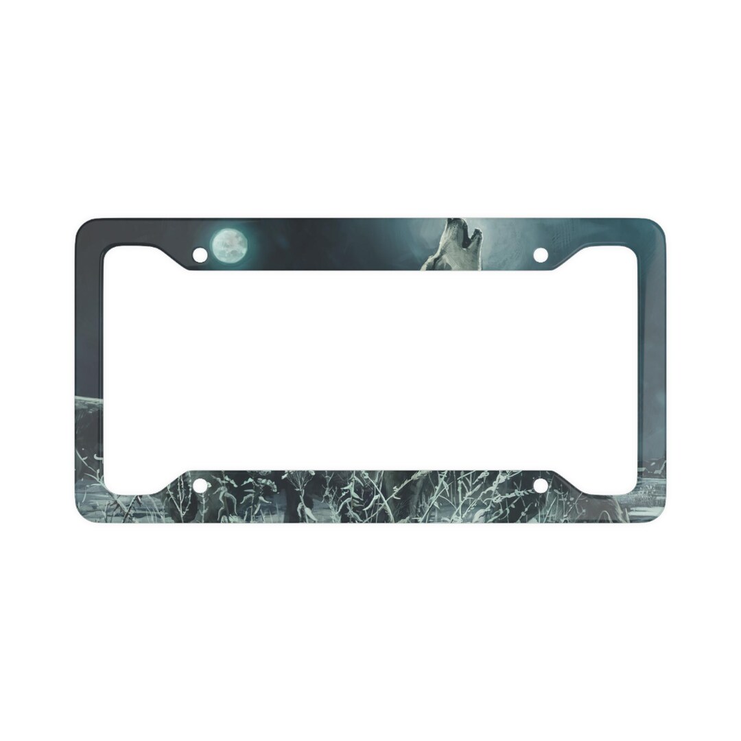 Blue Moon Wolf License Plate Frame | Unique Auto Decor | Animal-themed ...