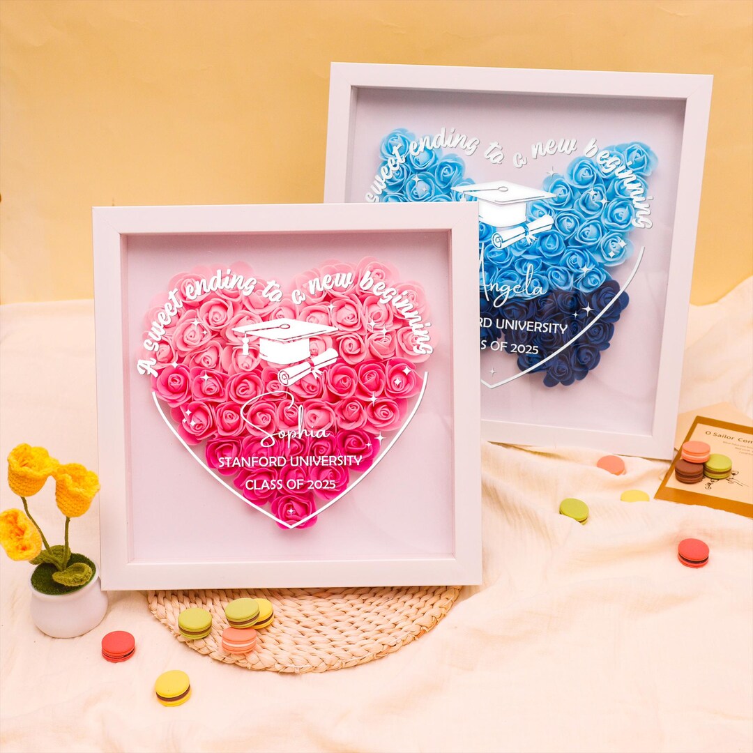 Personalized Congrats Graduation Flower Shadow Box, Custom Roses ...