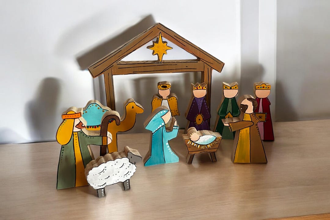 Hand Painted Wooden Nativity Set - Style 1 - Etsy