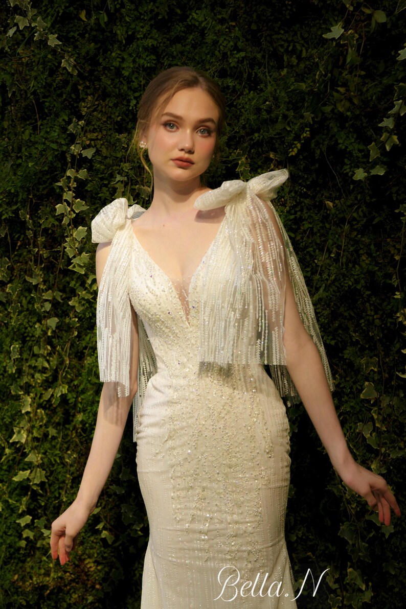 Sequin Mermaid Wedding Dress With Detachable Train: Glam Bridal Gown - Etsy