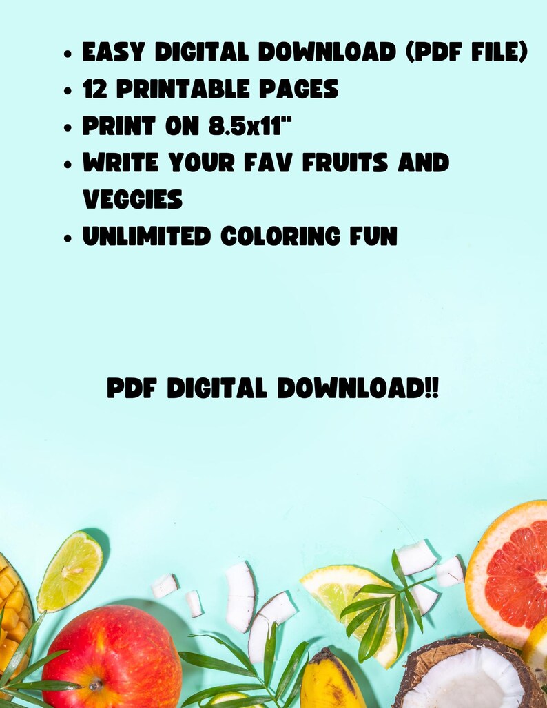 12 Fruit and Vegetables Coloring Pages for Kids, Printable Kids ...