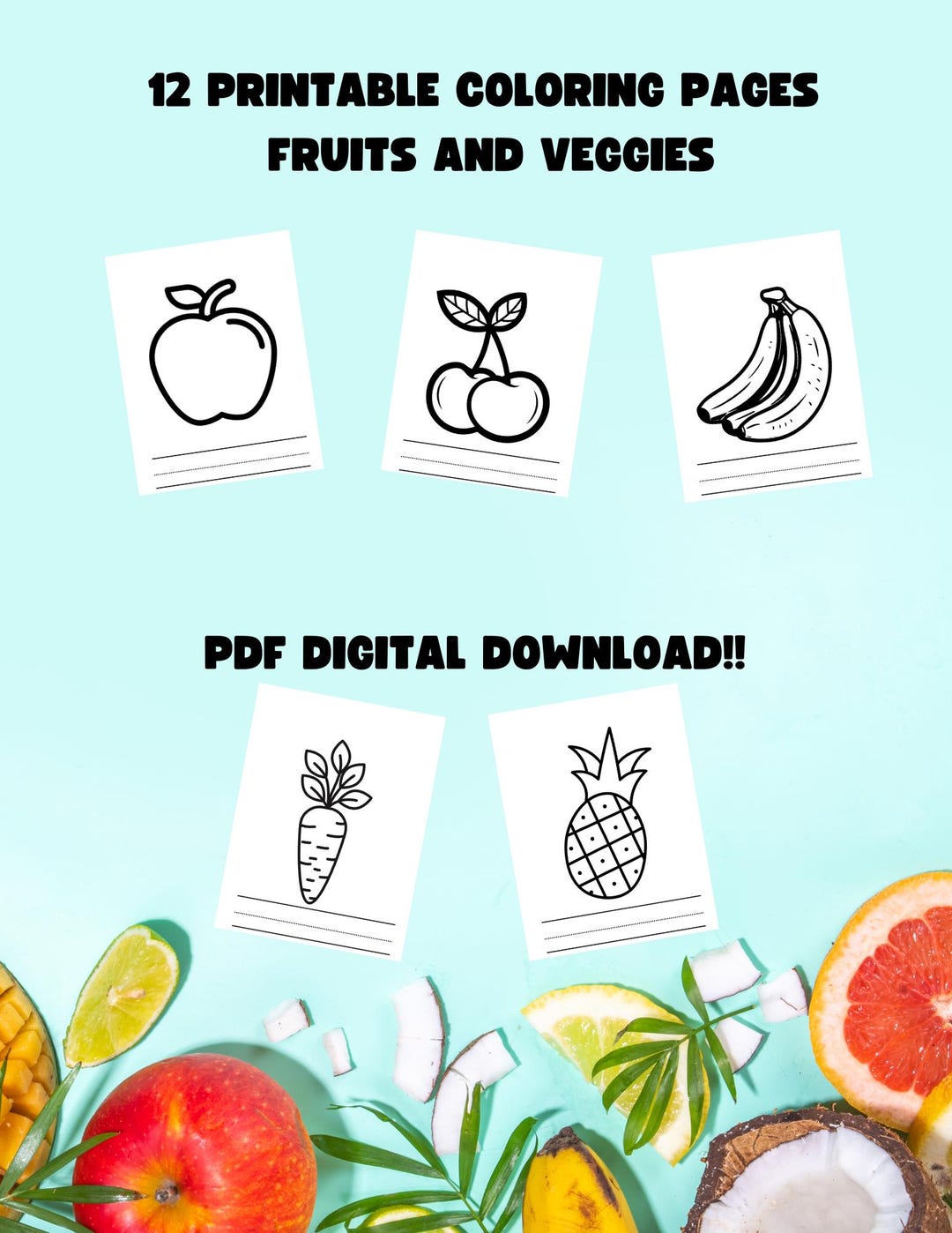 12 Fruit and Vegetables Coloring Pages for Kids, Printable Kids ...