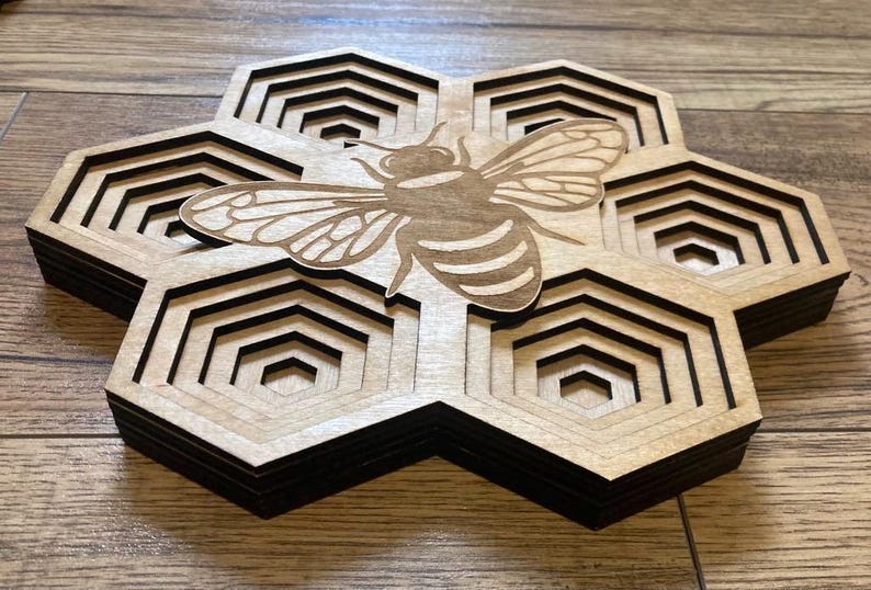 Honeycomb Bee Laser Cut Files, Coasters and Wall Decor (digital ...