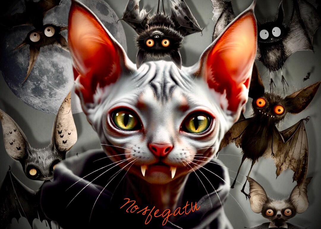 Cat Vampire, Fun Nosferatu Cat and Bats, Any Occasion Card and Envelope ...