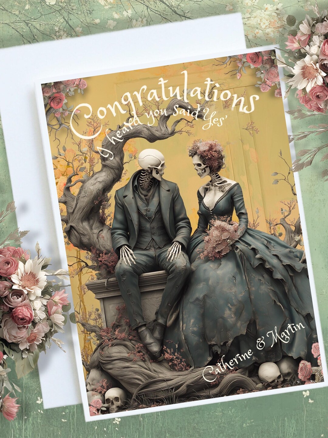 Victorian Gothic Skeleton Engagement Card: Personalised Congratulations ...