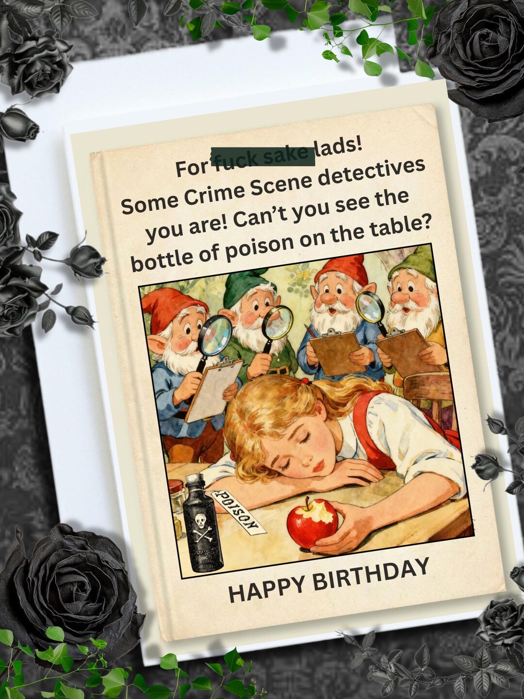 Funny Fairytale Birthday Card | Snow White Poisoned Apple Crime Scene ...