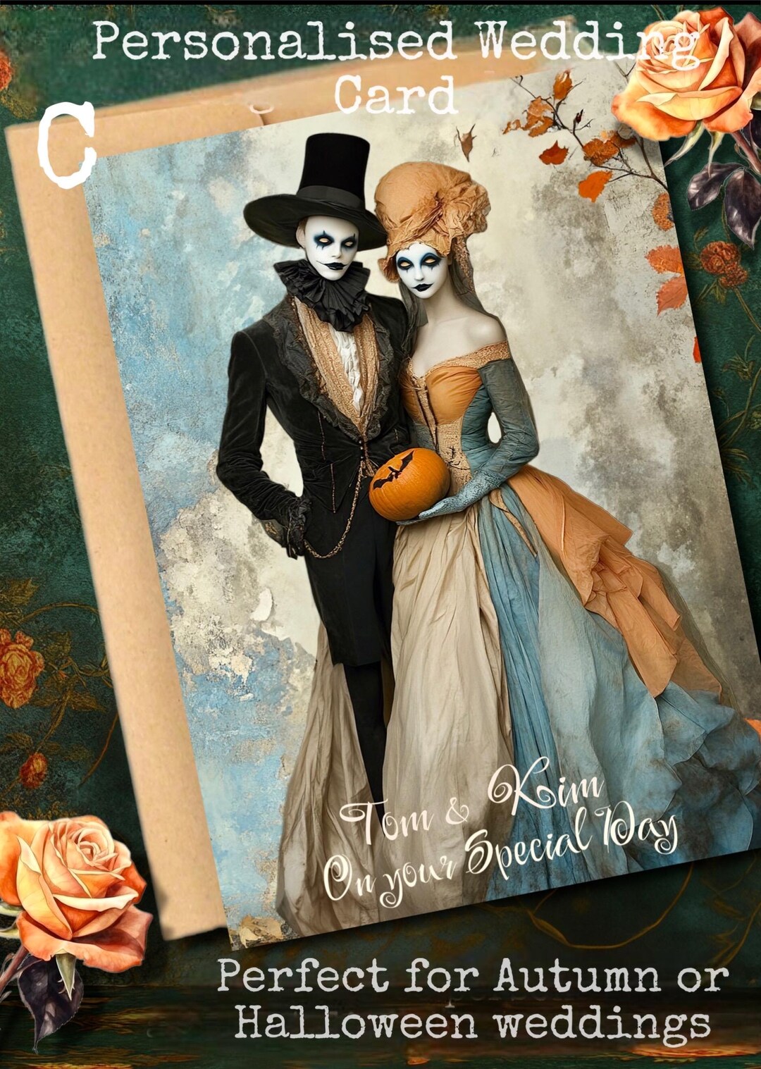 Autumnal Gothic Wedding Cards: Personalised Dark Elegant Fall Theme ...