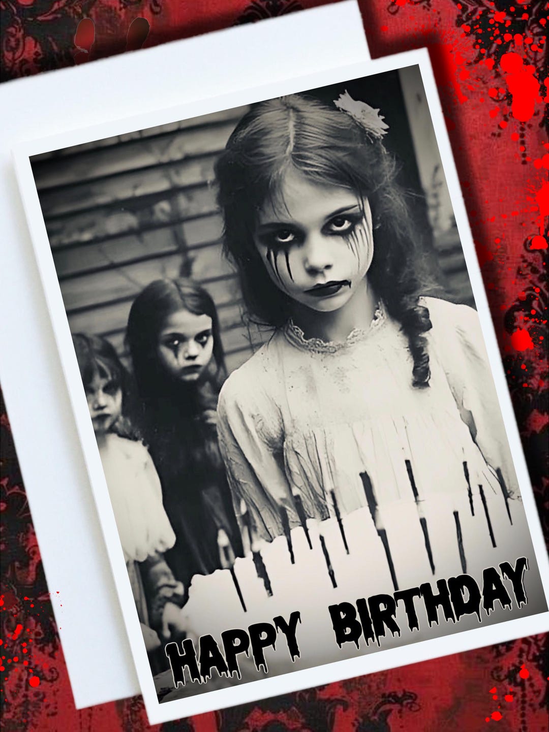 Spooky Goth Girl, Dark Vintage Style Birthday Card: Personalised ...