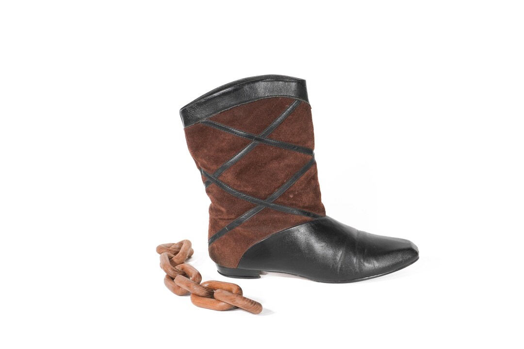 Vintage Leather Suede Costume Boots: Medieval Pirate Nymph Style, Size ...