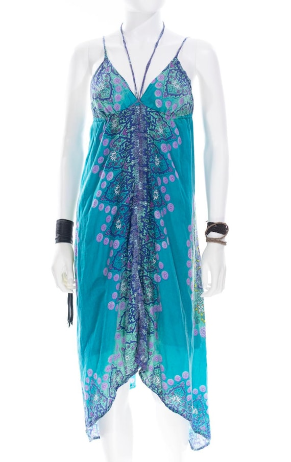 Items similar to Vintage Handkerchief Dress Turquoise Aqua Sundress ...