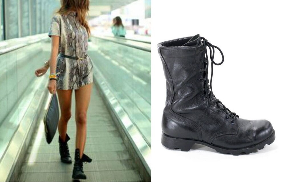 Vintage Military Boots Size 8 Black Leather Army Combat Boots Womens Sz ...