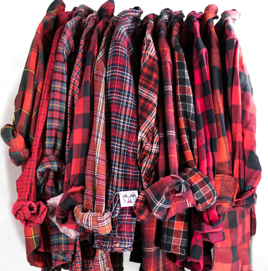 Vintage Red Flannel Sizes XXS-2XL Buffalo Plaid Cotton Button Down ...