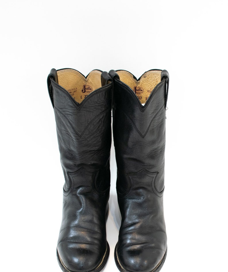Black Cowboy Boots Sz 10.5 JUSTIN Western Rocker Leather Boots - Etsy