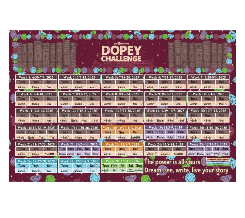Rundisney Dopey Inspired 2026 Training Plan Matte Poster - Etsy