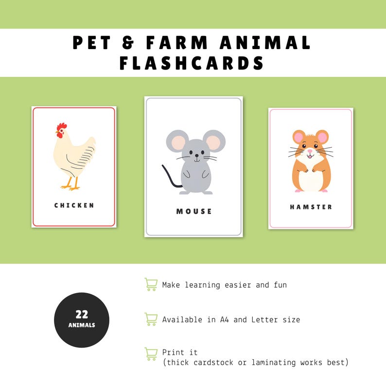 Printable Flashcards | Pets & Farm Animals Flashcards | Montessori ...