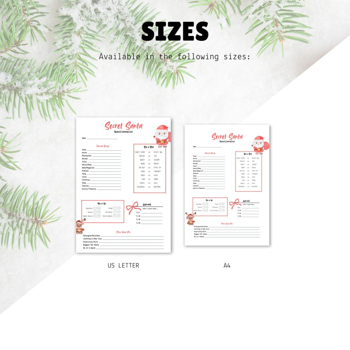Secret Santa Questionnaire: Printable Christmas Wish List (canva ...