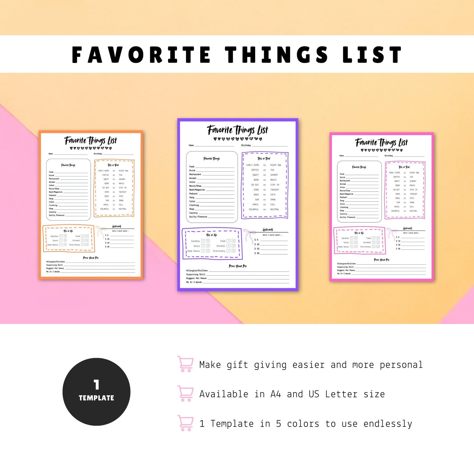 Printable Favorite Things List: Gift Wishlist (digital Download) - Etsy