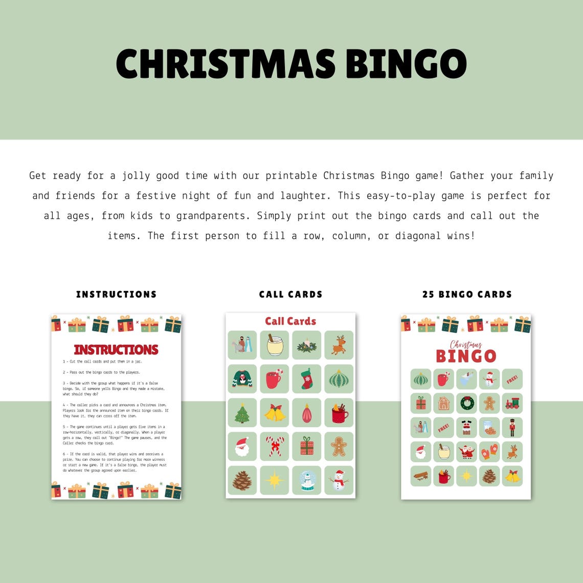 Christmas Bingo | Printable Christmas Party Game | Christmas Bingo Game ...