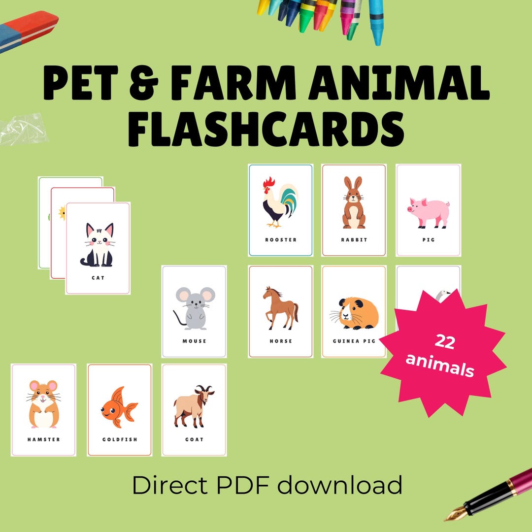 Printable Flashcards | Pets & Farm Animals Flashcards | Montessori ...