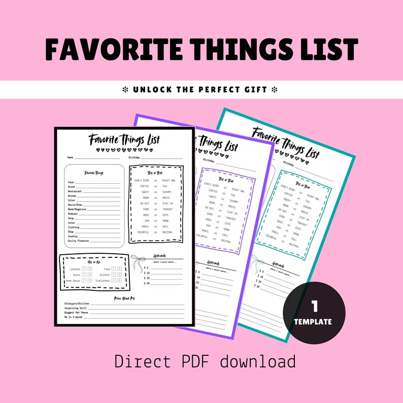 Printable Favorite Things List: Gift Wishlist (digital Download) - Etsy