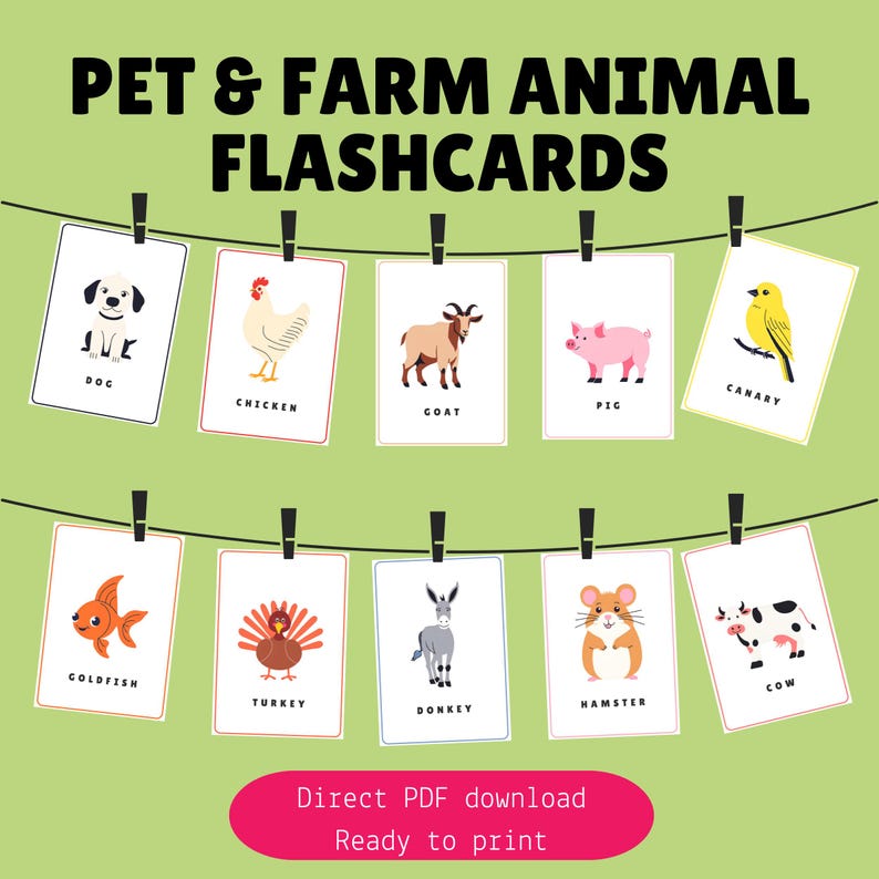 Printable Flashcards | Pets & Farm Animals Flashcards | Montessori ...