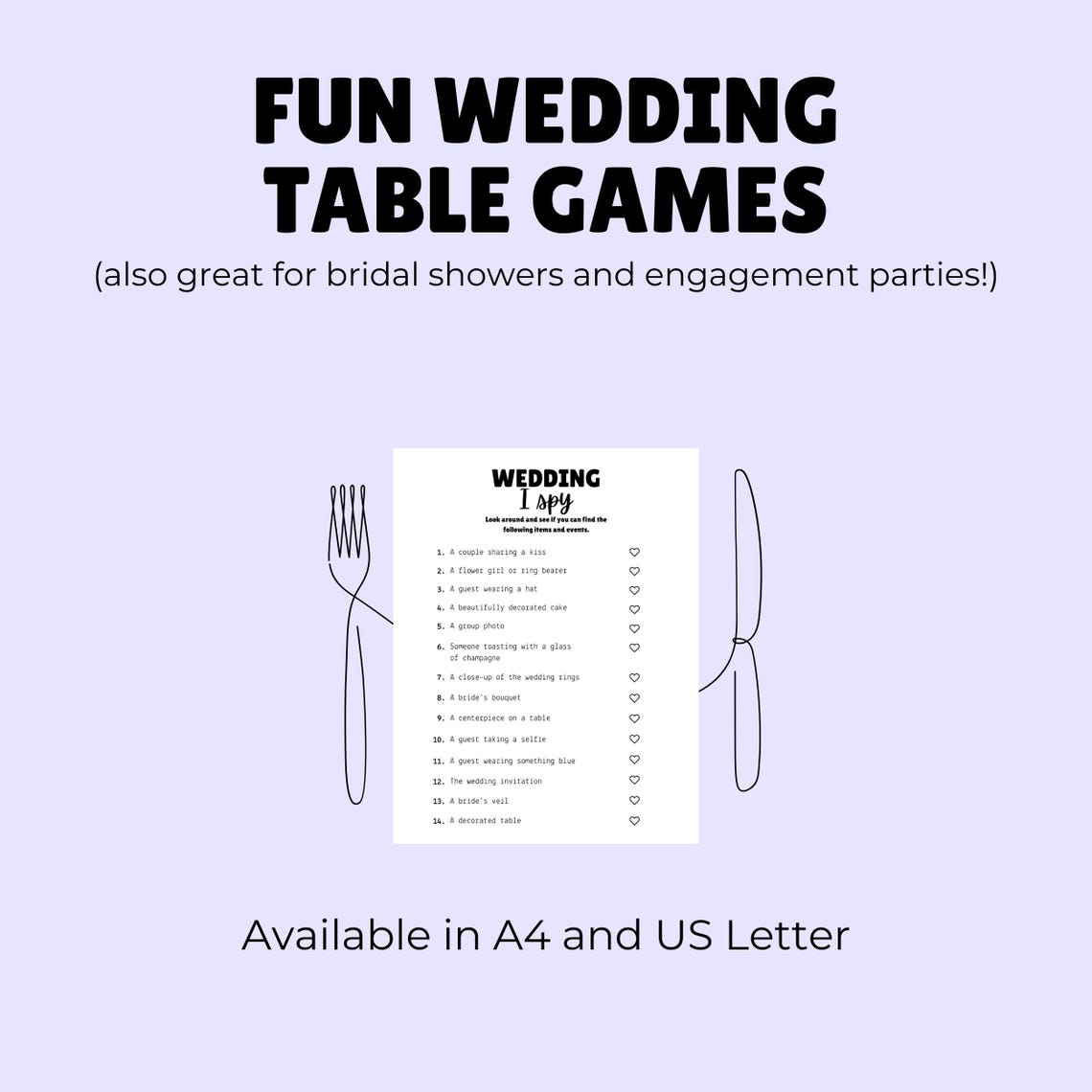 Fun Wedding Table Games: 20 Printable Activities (PDF) - Etsy