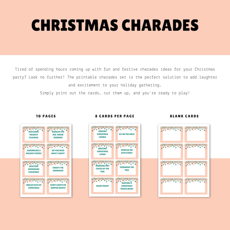 Christmas Charades Game: 70 Printable Cards (digital Download) - Etsy