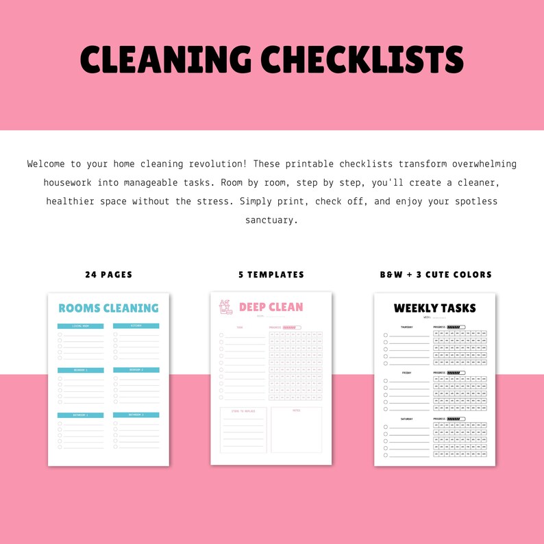 Printable Cleaning Checklist Bundle: Daily, Weekly, Deep Clean (digital ...