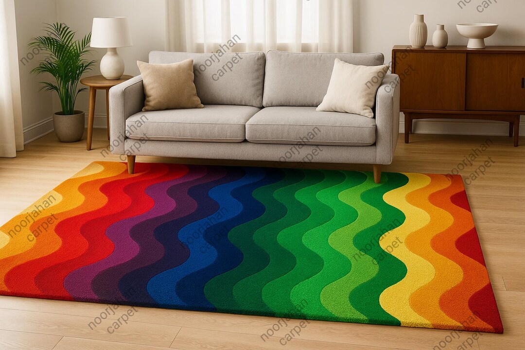 Colorful Round Rug, Rainbow Sunburst Hand-tufted Carpet, Modern ...