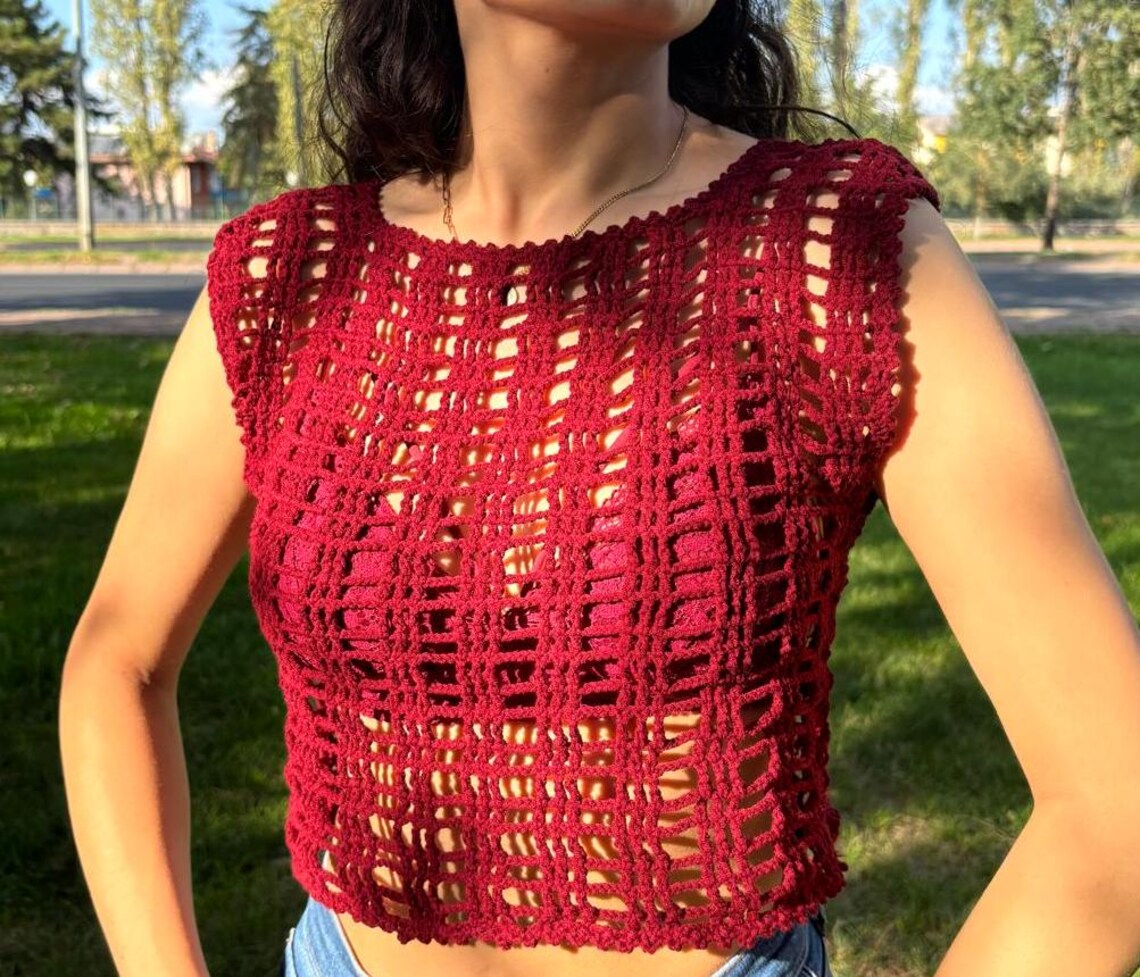Netting Crop ,crochet Knitted Crop,handmade Crop Top,knitting Crop Top ...