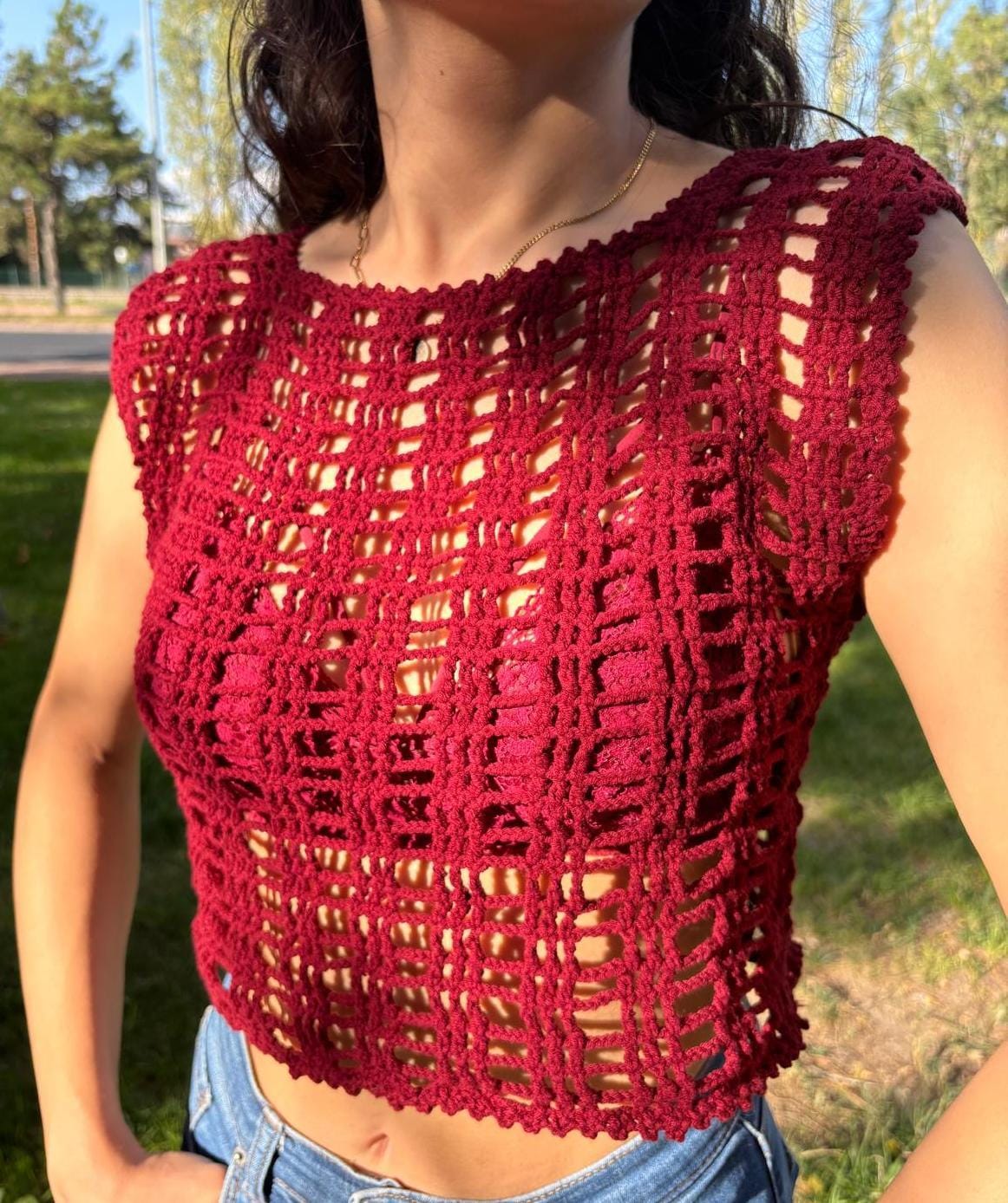 Netting Crop ,crochet Knitted Crop,handmade Crop Top,knitting Crop Top ...