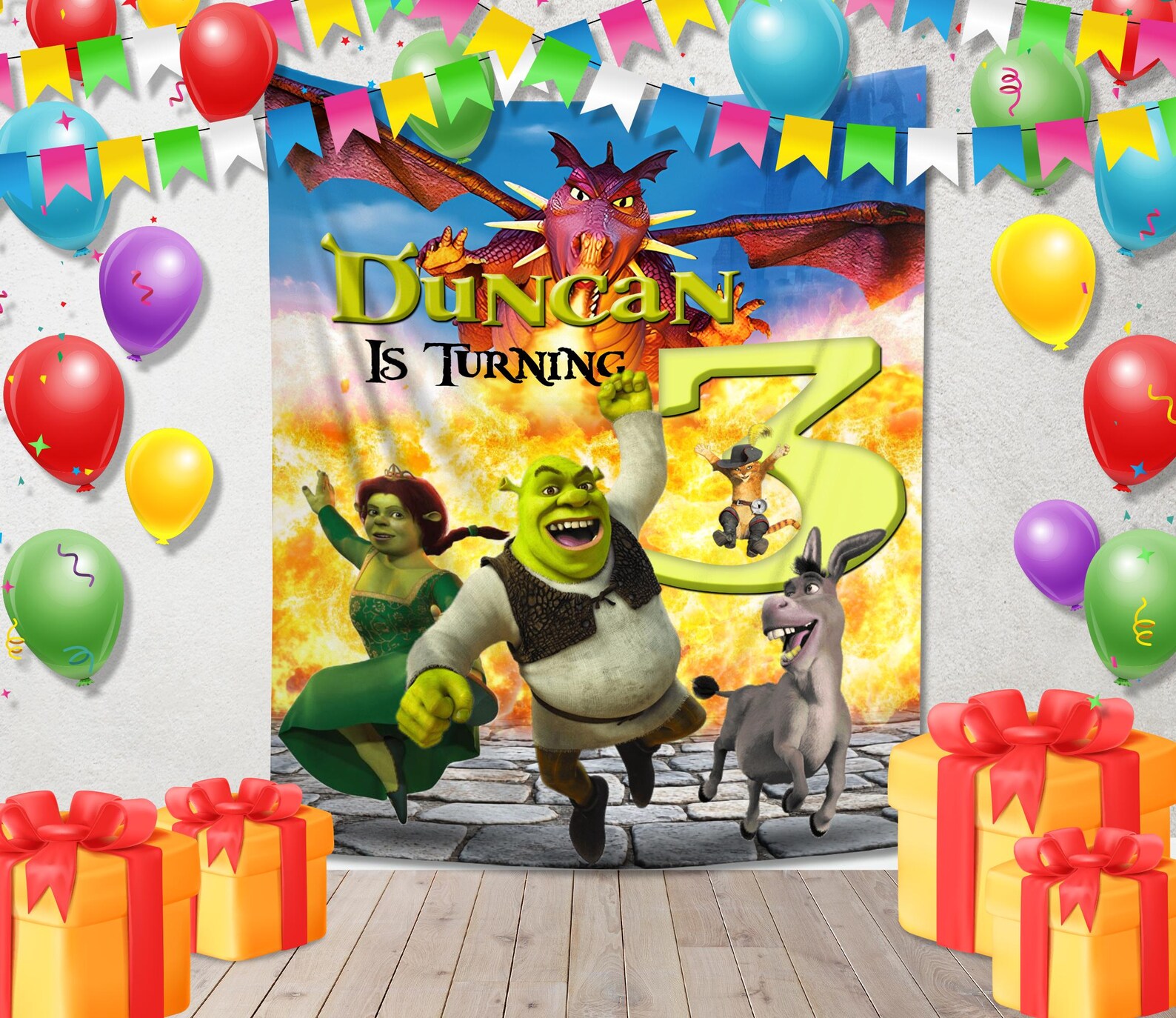 Shrek Birthday Party, Shrek Party Banner, Shrek Birthday Backdrop ...