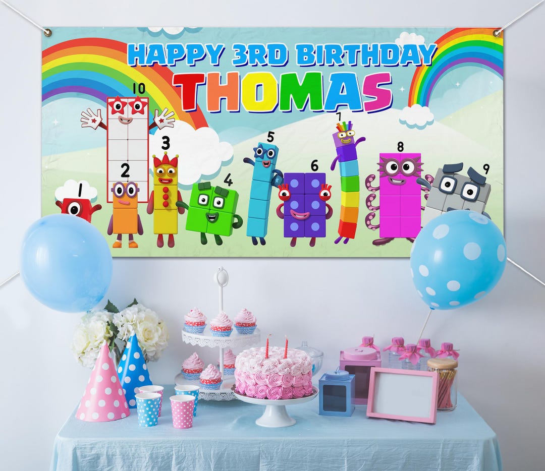 Personalized Birthday Numberblocks Banner, Printable Party Backdrops ...