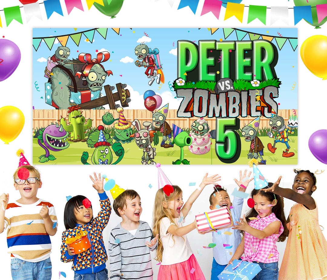 Plants Vs Zombies Theme Birthday Backdrop, Custom Birthday Party Decor ...