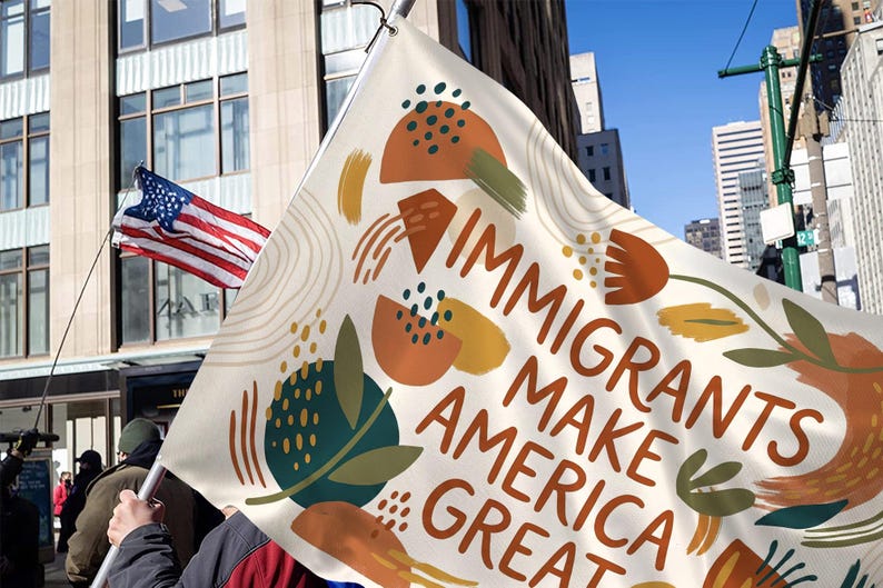 Immigrants Make America Great Flag, No Human is Illegal, Antiracist ...