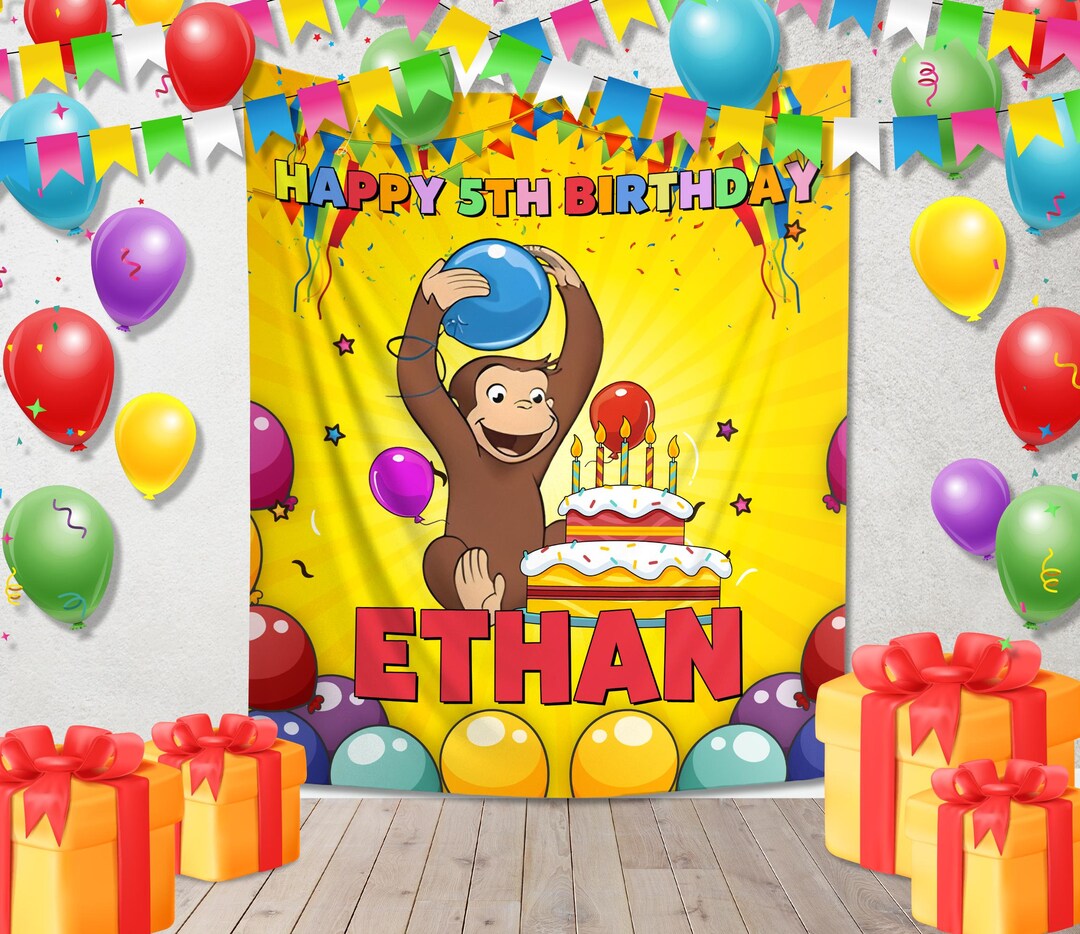Curious George Birthday Backdrop/curious George Birthday Banner/curious ...